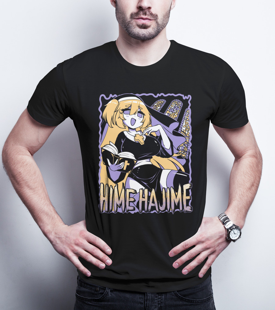 Hime Hajime Vtuber Halloween Nun Cross Book Stained Glass T-Shirt