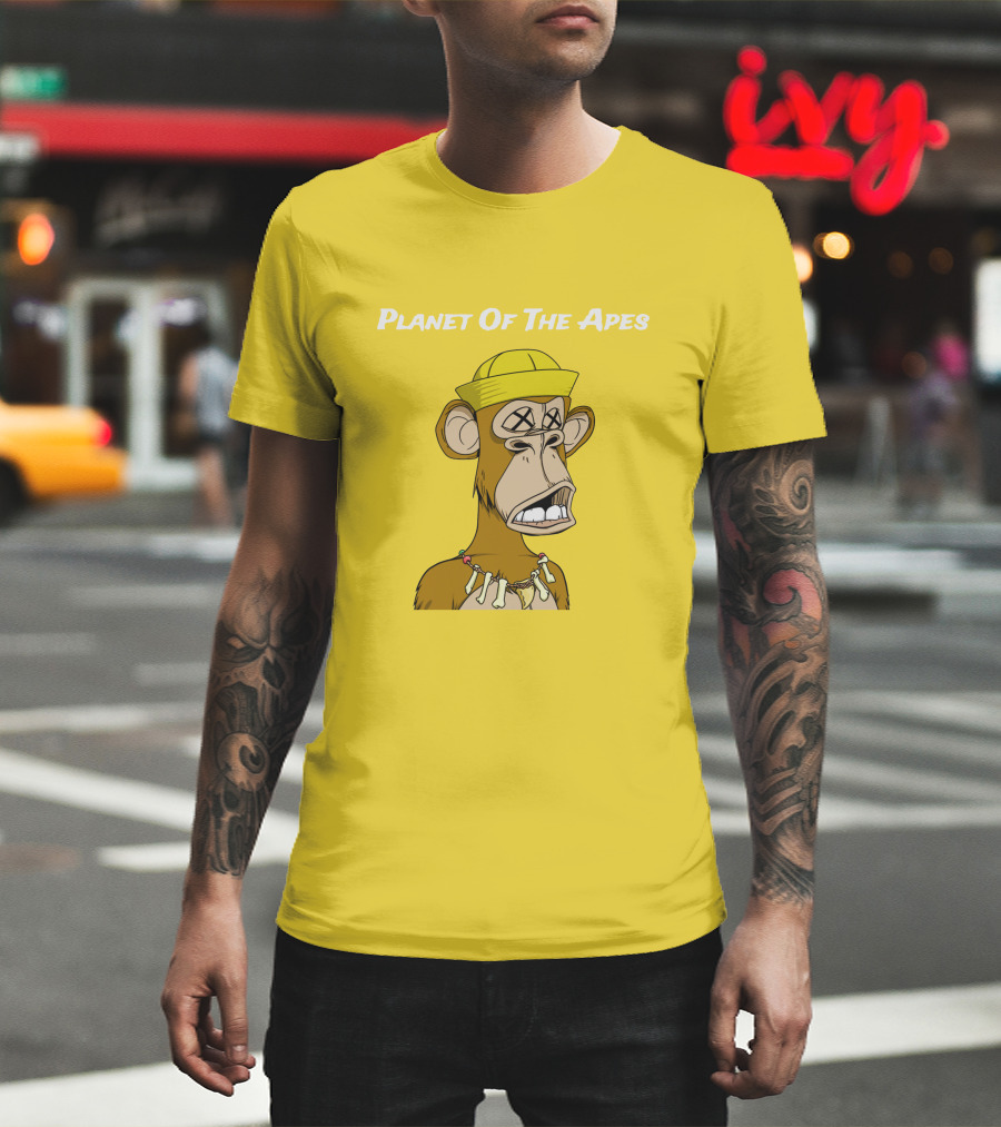 Planet Of The Apes NFT Style Yellow Hat Cross-Eyed Ape T-Shirt
