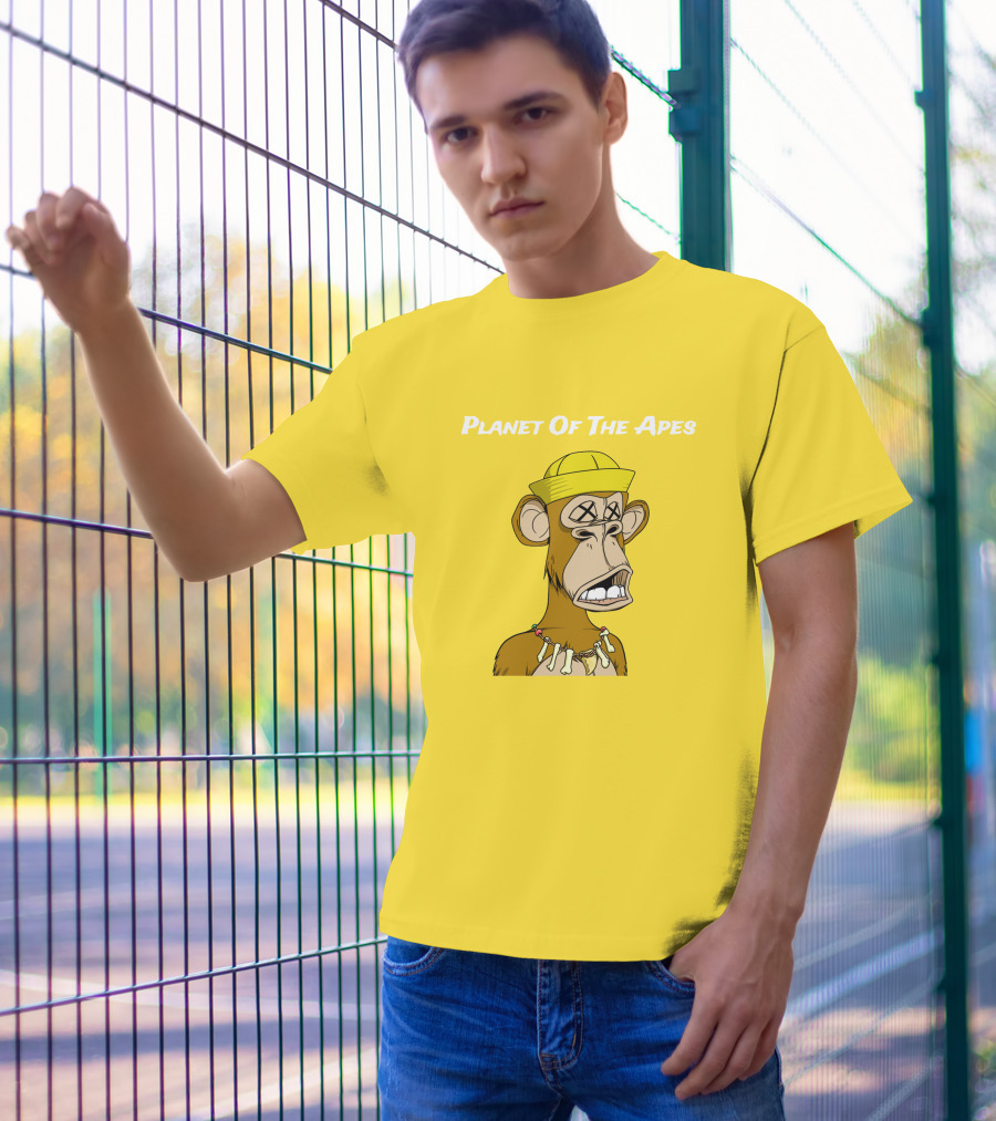 Planet Of The Apes NFT Style Yellow Hat Cross-Eyed Ape T-Shirt