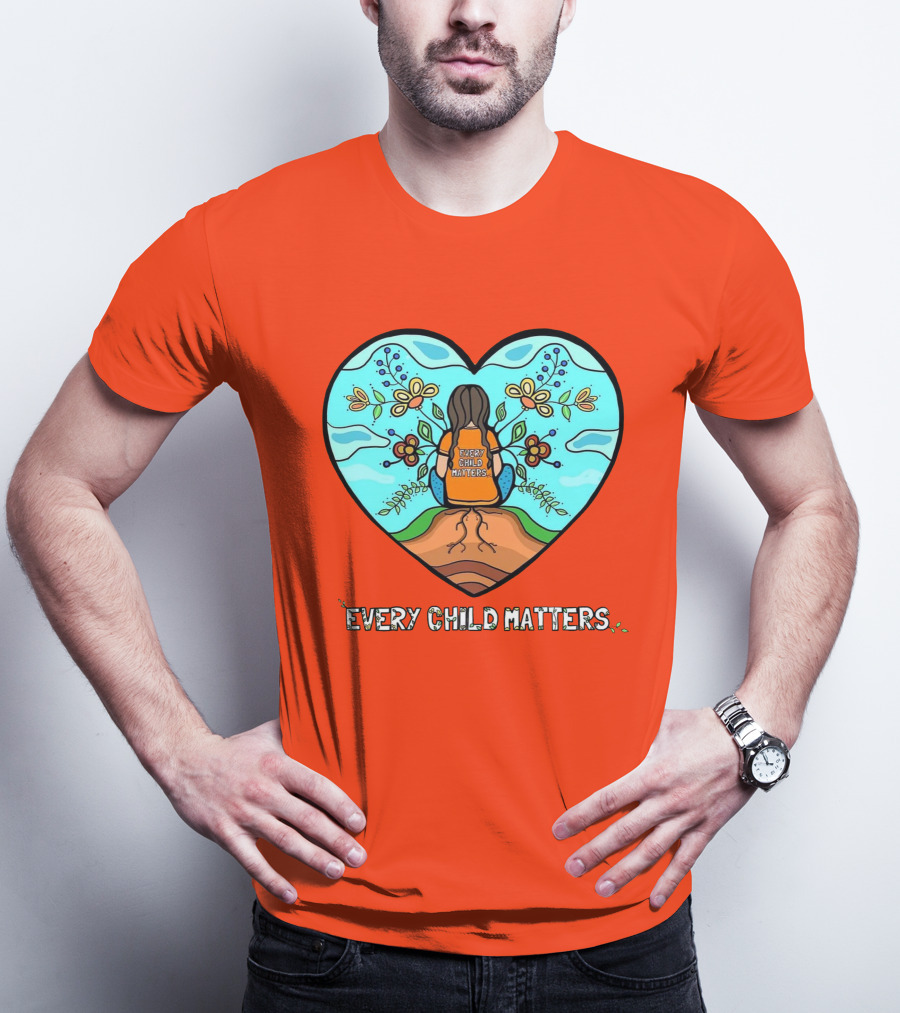 Every Child Matters Heart Design With Orange Background T-Shirt