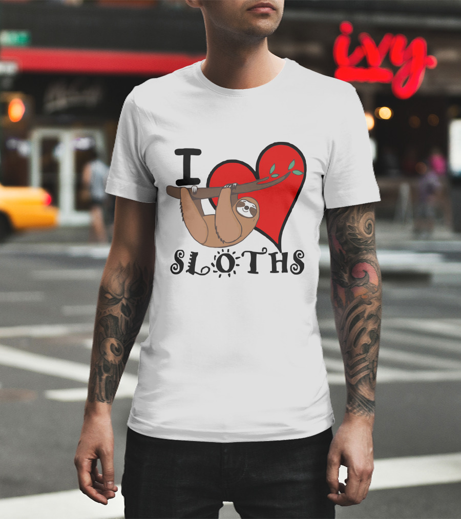 I Love Sloths Heart Hanging Sloth T-Shirt