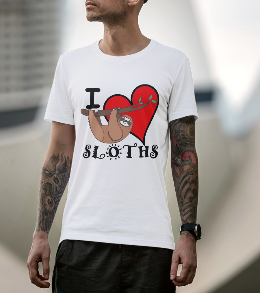 I Love Sloths Heart Hanging Sloth T-Shirt