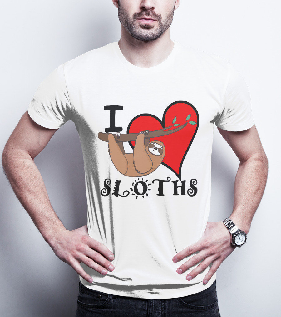 I Love Sloths Heart Hanging Sloth T-Shirt