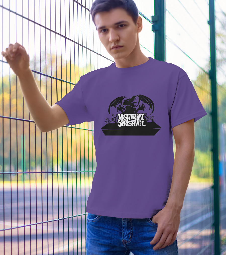 Nightmare On Smashville Purple Design Featuring Dragon And Tiny Syd Halloween T-Shirt