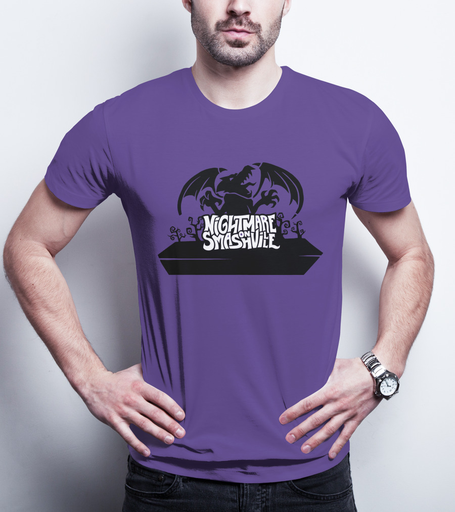 Nightmare On Smashville Purple Design Featuring Dragon And Tiny Syd Halloween T-Shirt