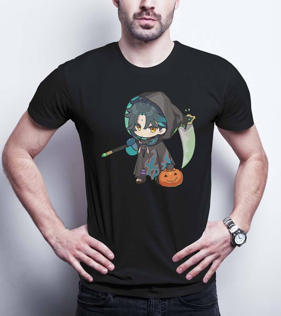 Happy Halloween Genshin Impact Xiao Pumpkin Lantern Ghost Hood T-Shirt