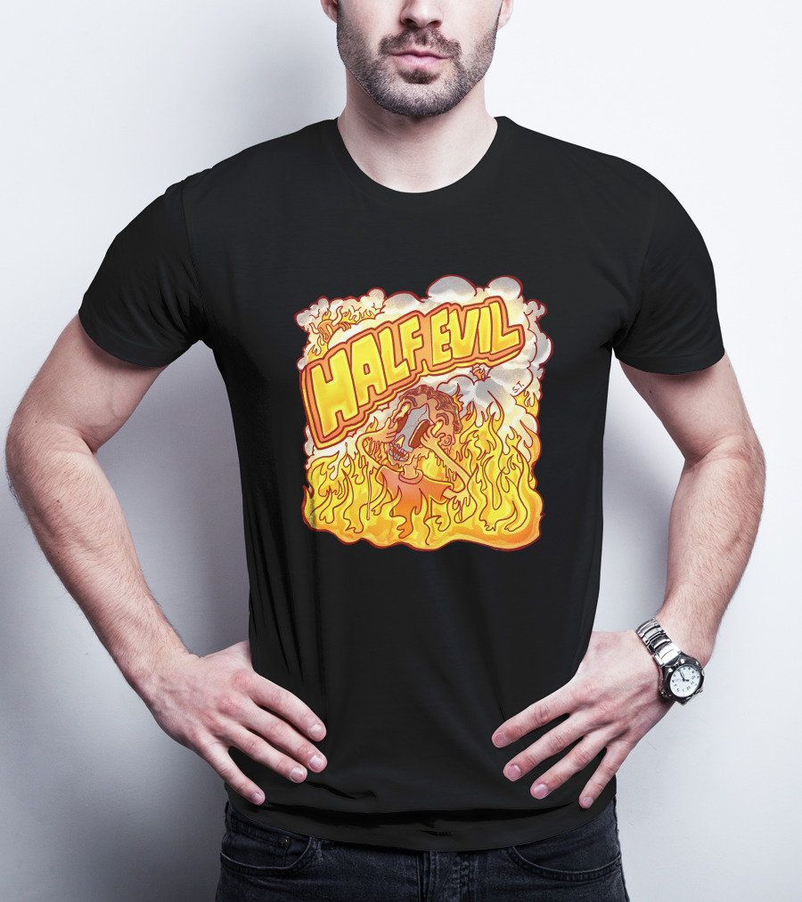 Half Evil 333 Flaming Fire Pit Creature T-Shirt
