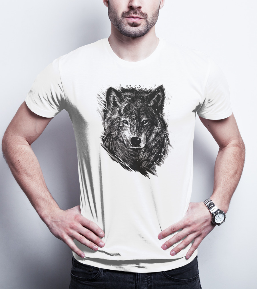 Wolf Sketch Black And White Drawing T-Shirt