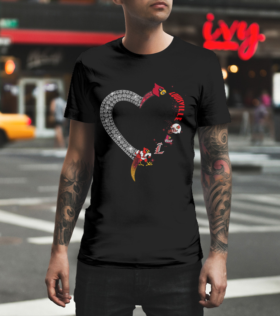 Louisville Cardinals Heart Shaped Logo With Helmet And Mascot T-Shirt