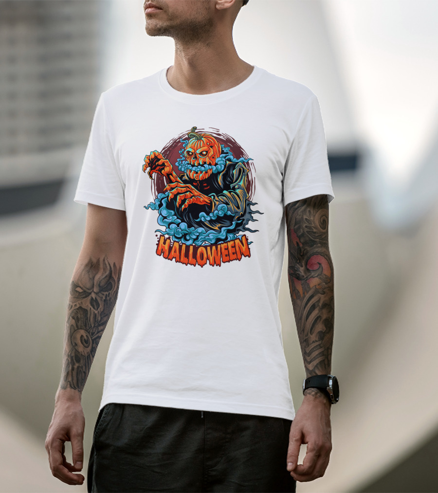 Halloween Pumpkin-Headed Zombie With Ghoulish Aura T-Shirt