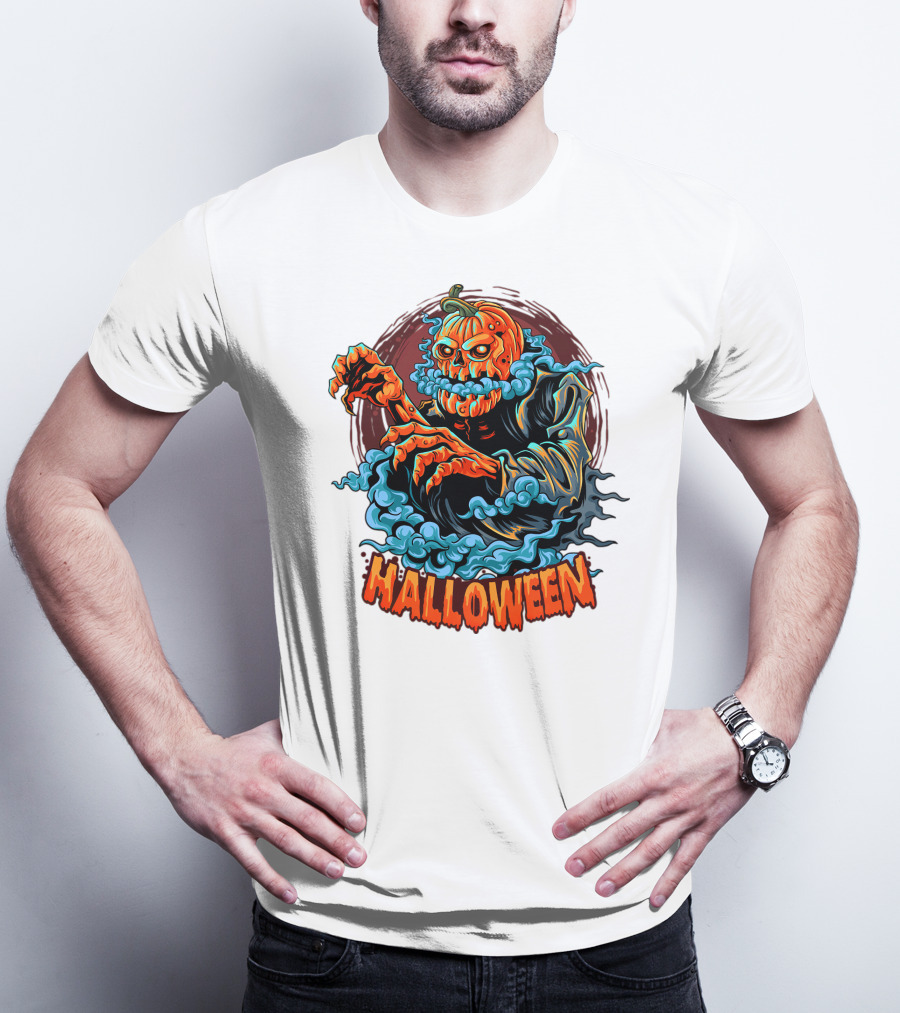 Halloween Pumpkin-Headed Zombie With Ghoulish Aura T-Shirt