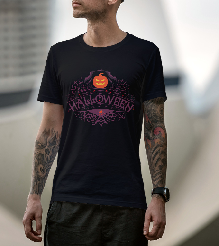 Halloween Pumpkin And Spider Web T-Shirt
