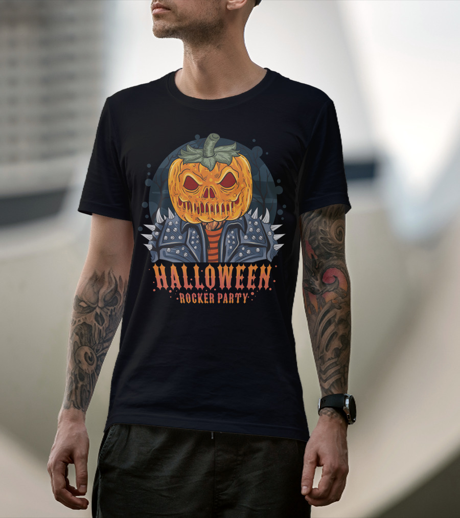 Halloween Rocker Party Pumpkin Head Spiked Jacket T-Shirt