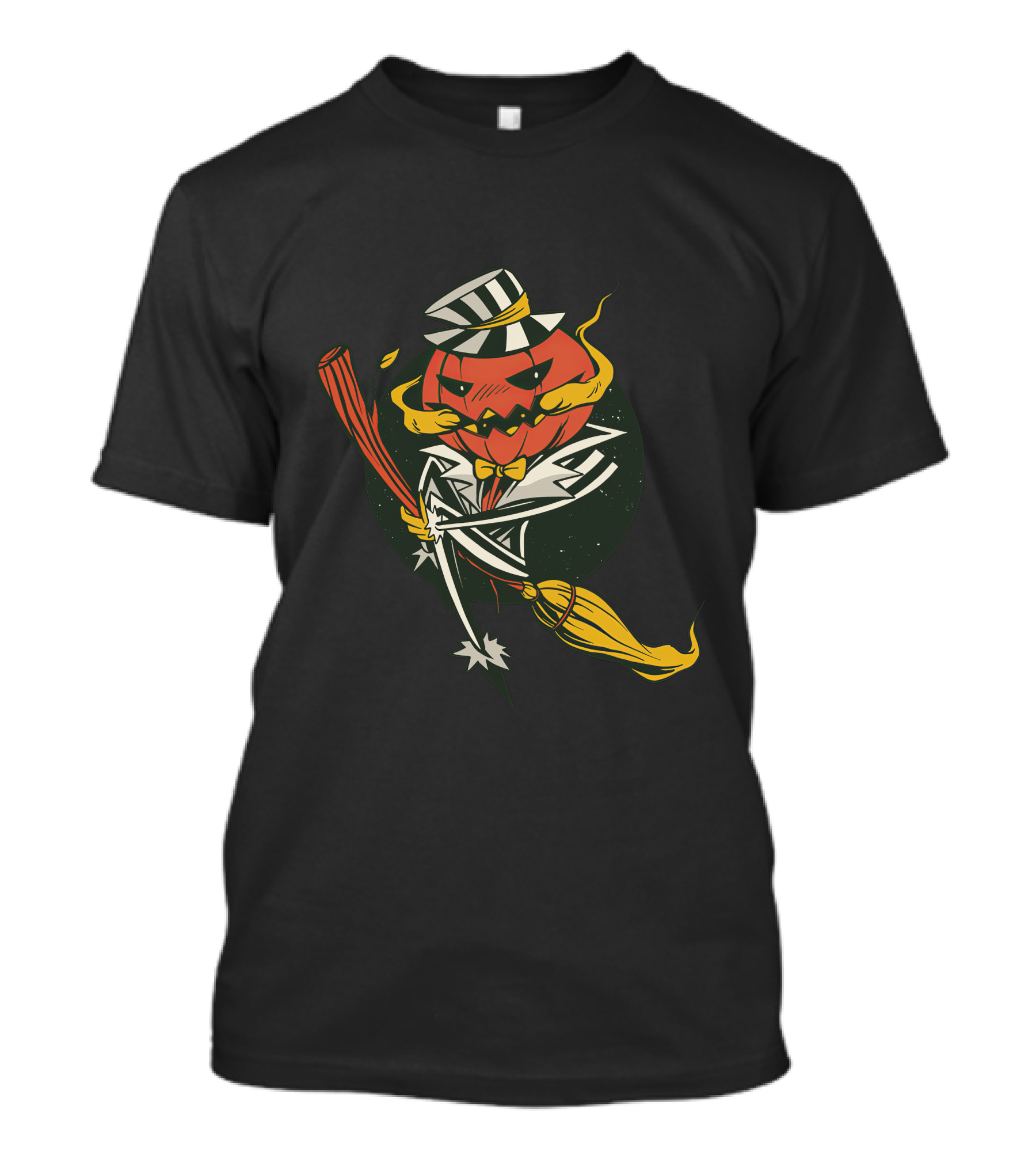 Halloween Pumpkin Skeleton With Striped Hat And Broomstick T-Shirt