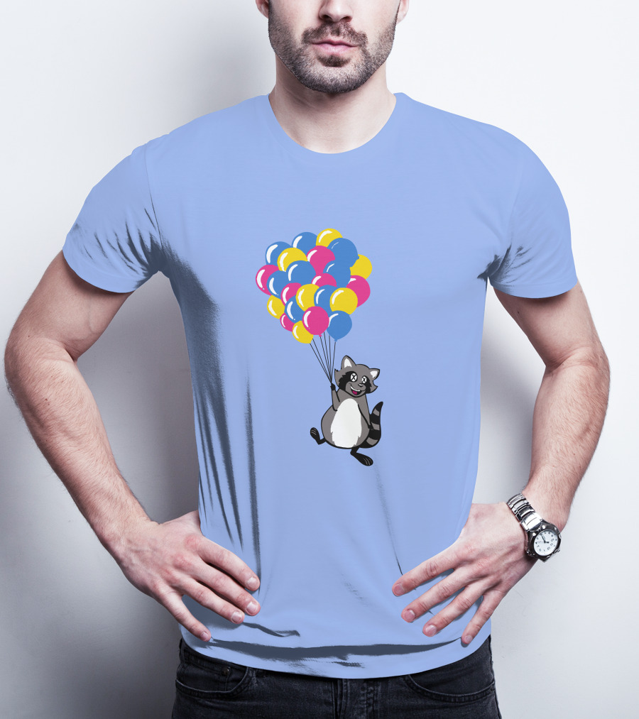Raccoon Flying With Colorful Balloons T-Shirt