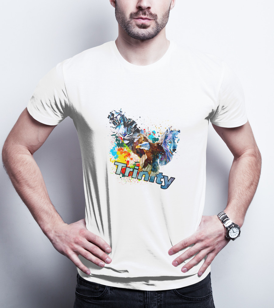 Trinity Zebra Eagle Wolf Watercolor Splash T-Shirt