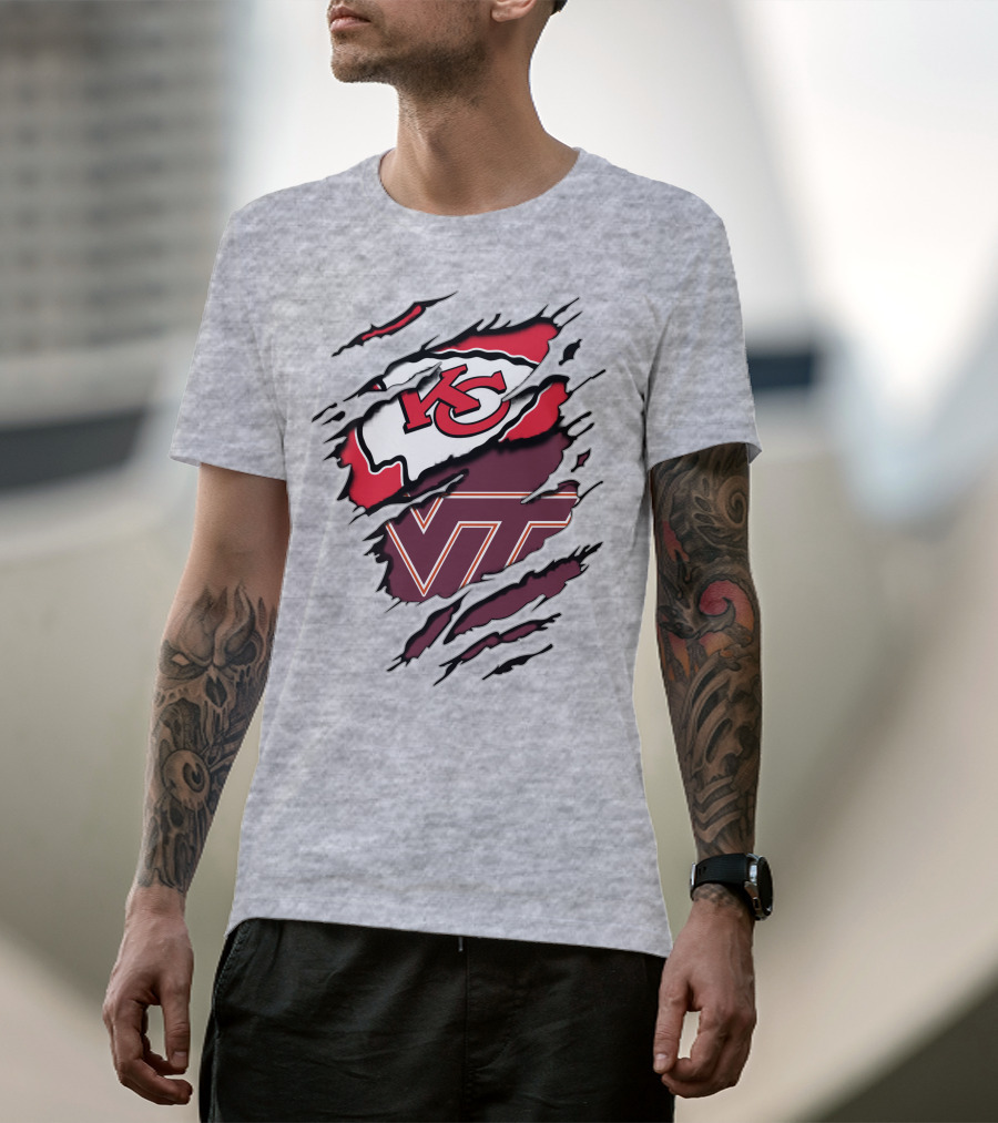 Kansas City Chiefs Virginia Tech Hokies Torn Effect T-Shirt