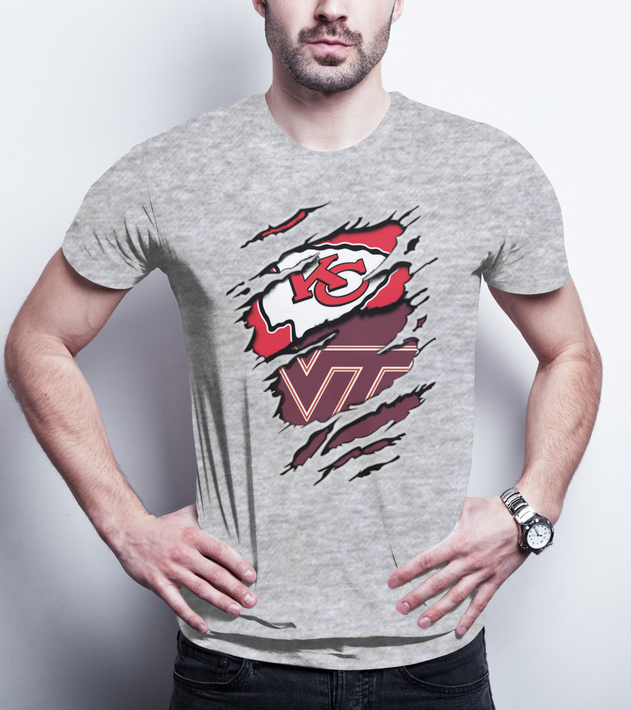 Kansas City Chiefs Virginia Tech Hokies Torn Effect T-Shirt