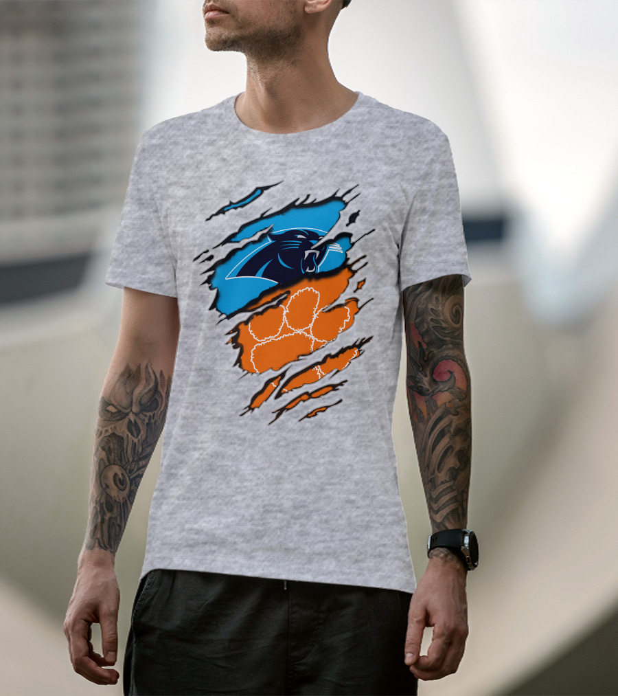 Carolina Panthers Clemson Tigers Paw Scratch T-Shirt