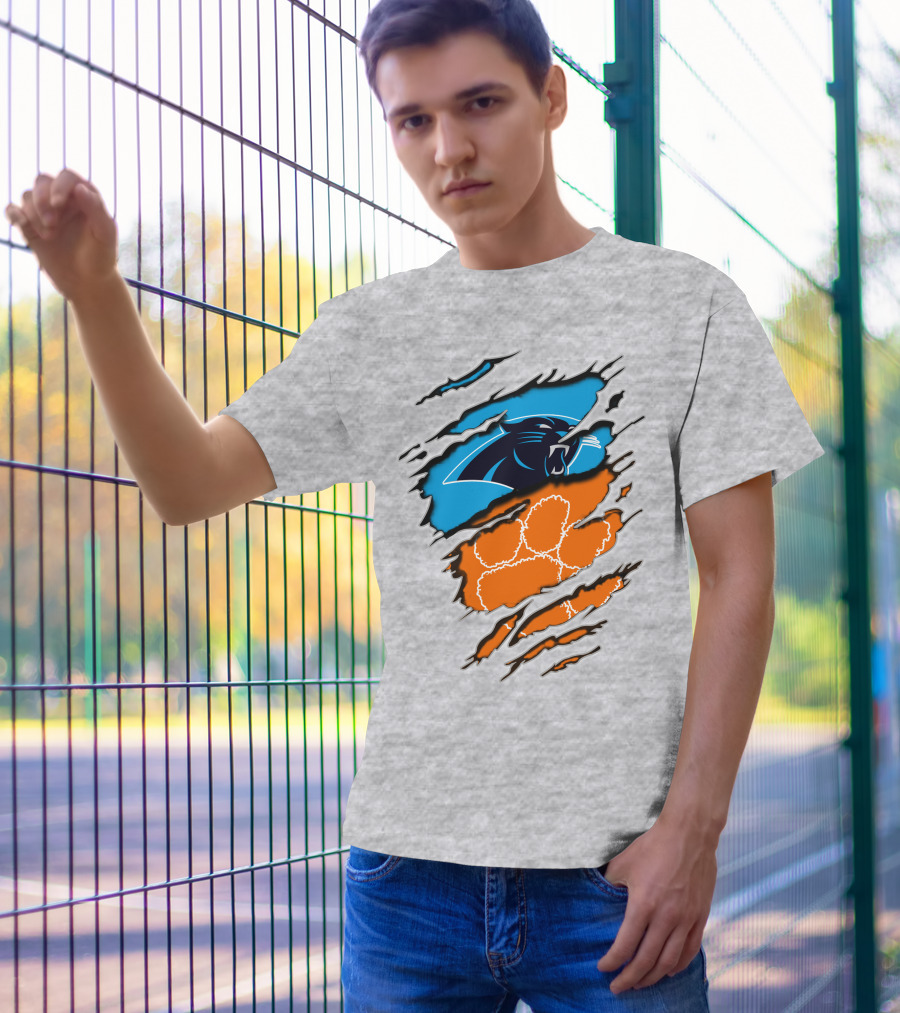 Carolina Panthers Clemson Tigers Paw Scratch T-Shirt
