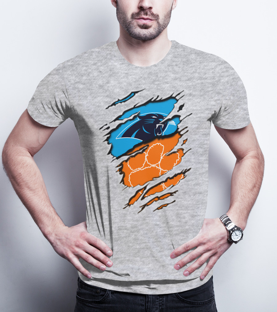 Carolina Panthers Clemson Tigers Paw Scratch T-Shirt