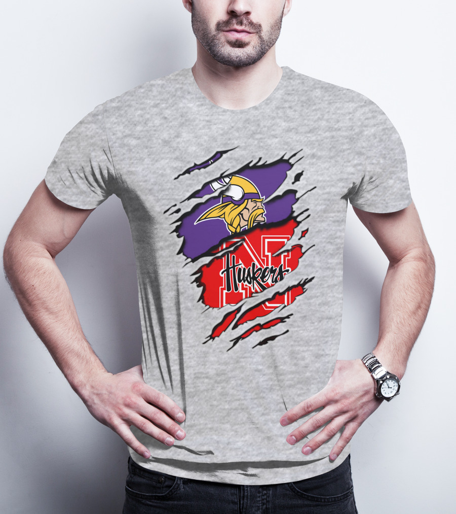 Vikings Huskers Ripped Logo Blend T-Shirt