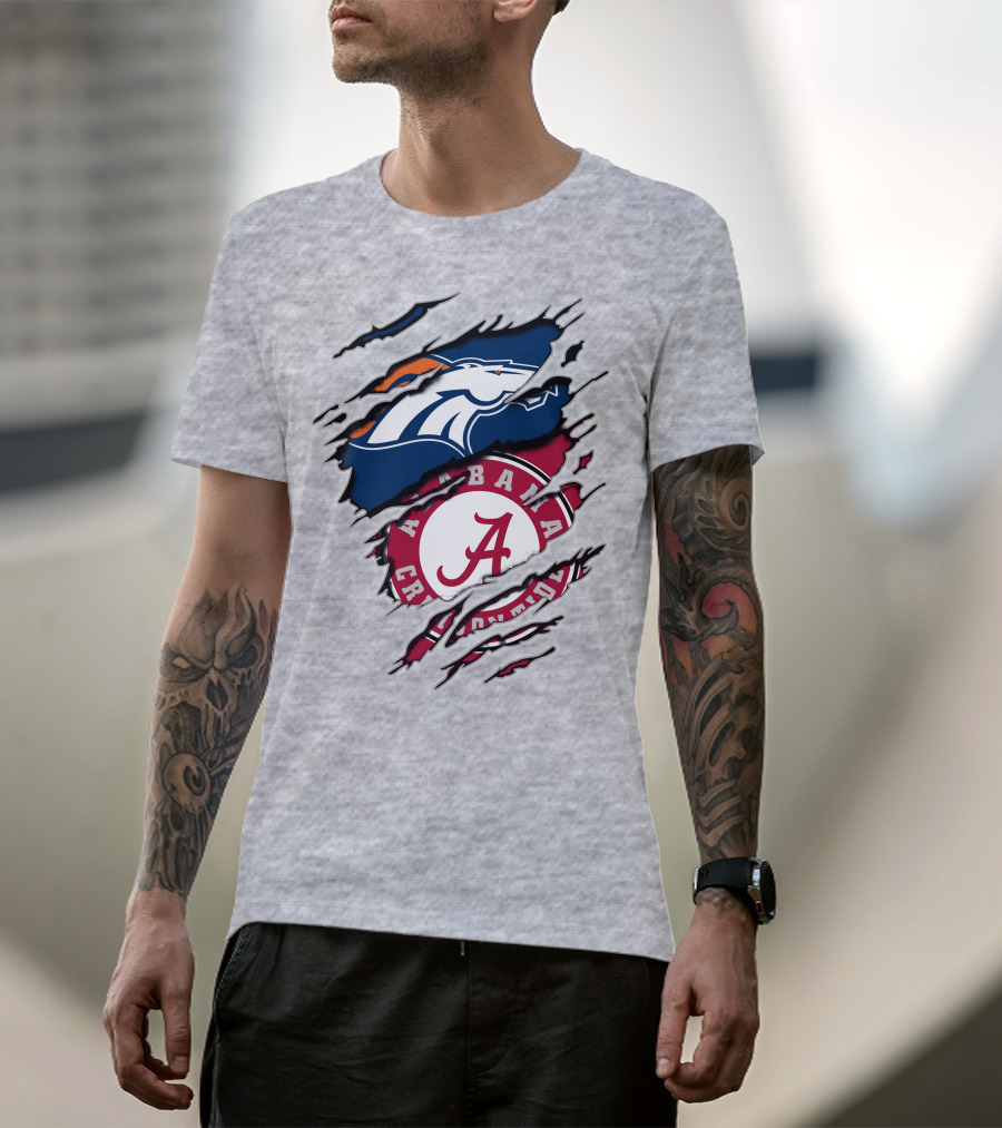 Alabama Crimson Tide Denver Broncos Logo Fusion T-Shirt