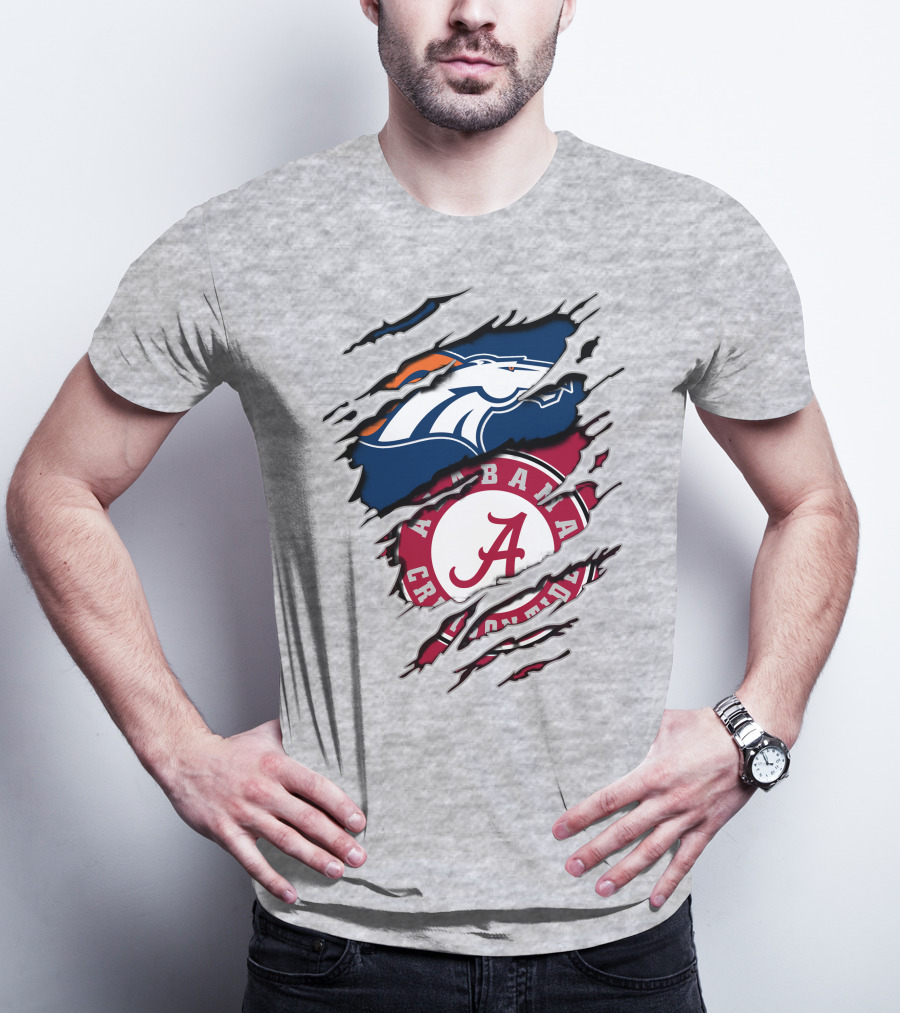 Alabama Crimson Tide Denver Broncos Logo Fusion T-Shirt