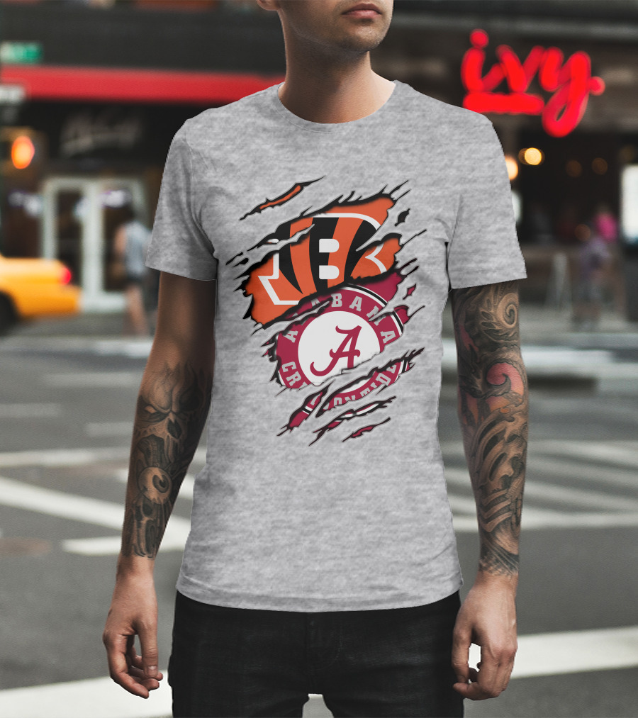 Alabama Crimson Tide Cincinnati Bengals Ripped Logo Combo T-Shirt