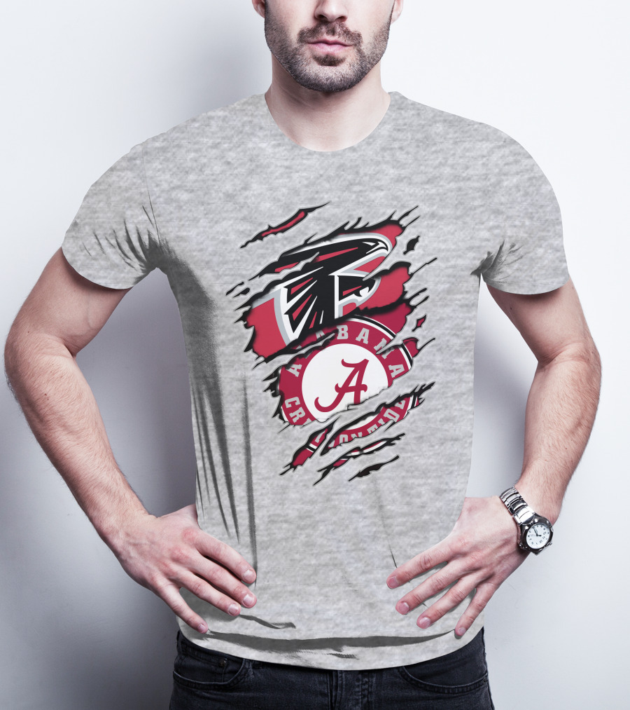Alabama Crimson Tide Atlanta Falcons Ripped T-Shirt