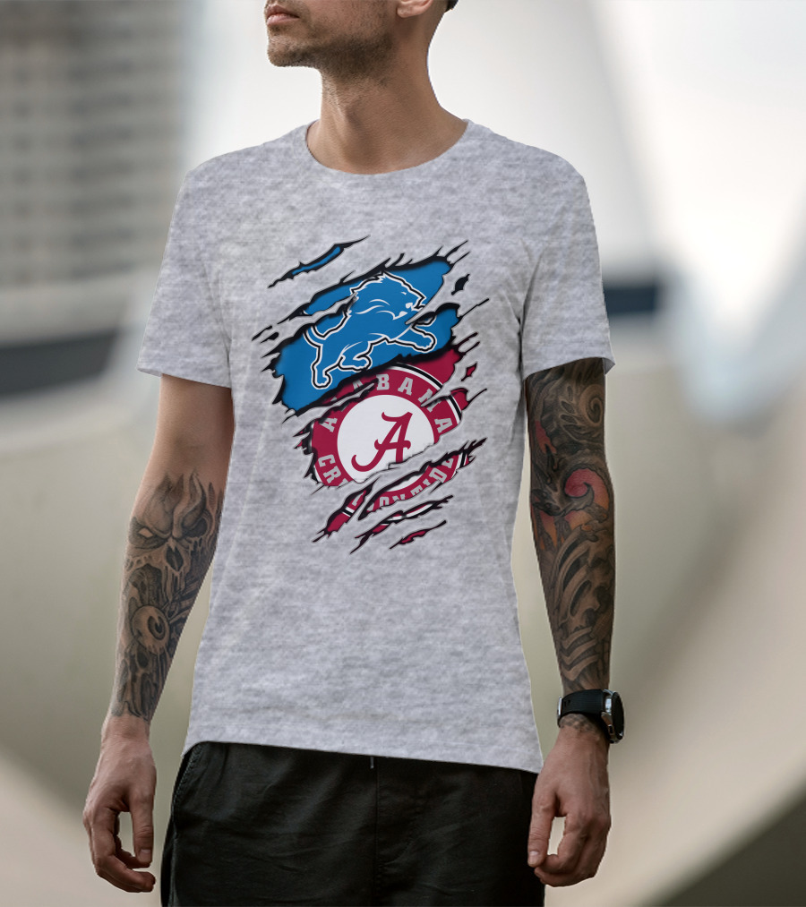 Alabama Crimson Tide And Detroit Lions Fan Crossover T-Shirt