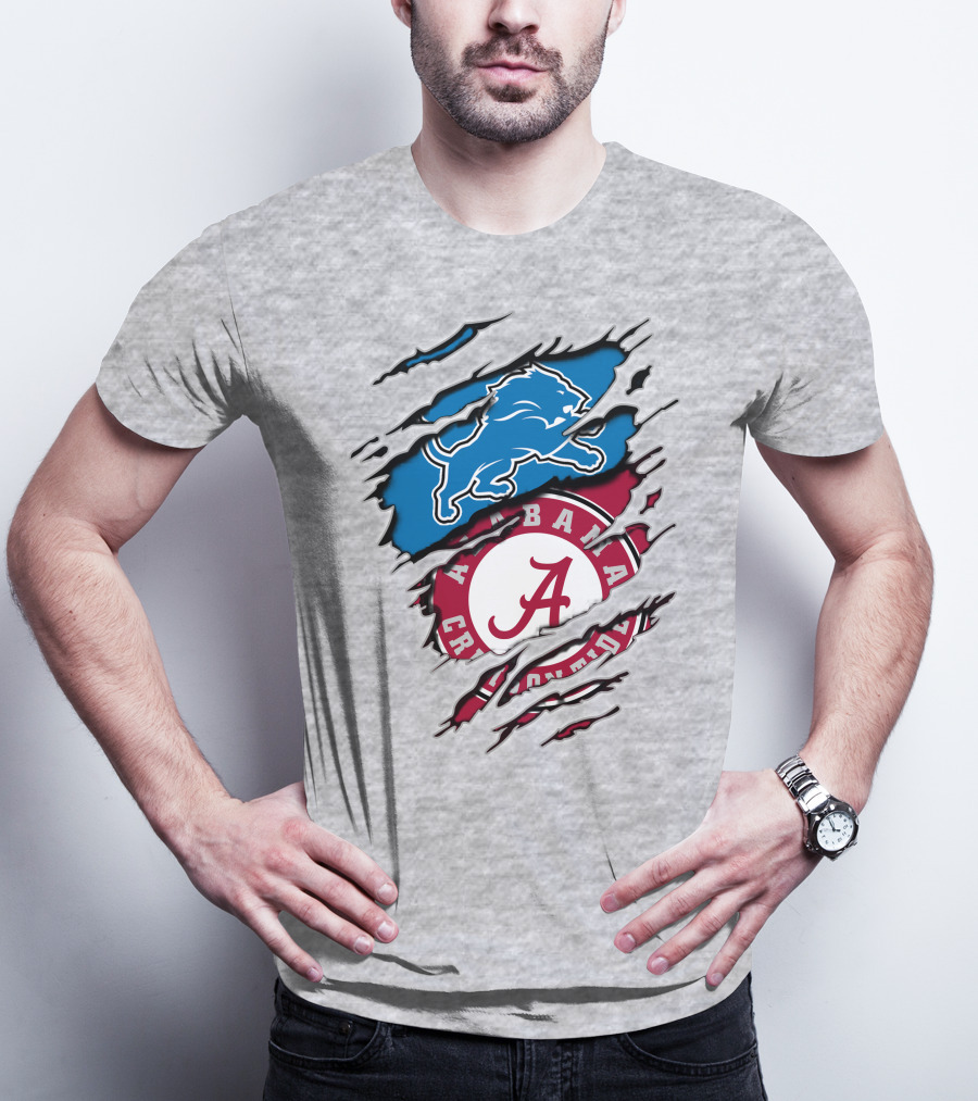 Alabama Crimson Tide And Detroit Lions Fan Crossover T-Shirt