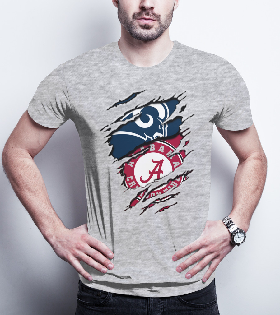 Alabama Crimson Tide Los Angeles Rams Logo Mashup T-Shirt