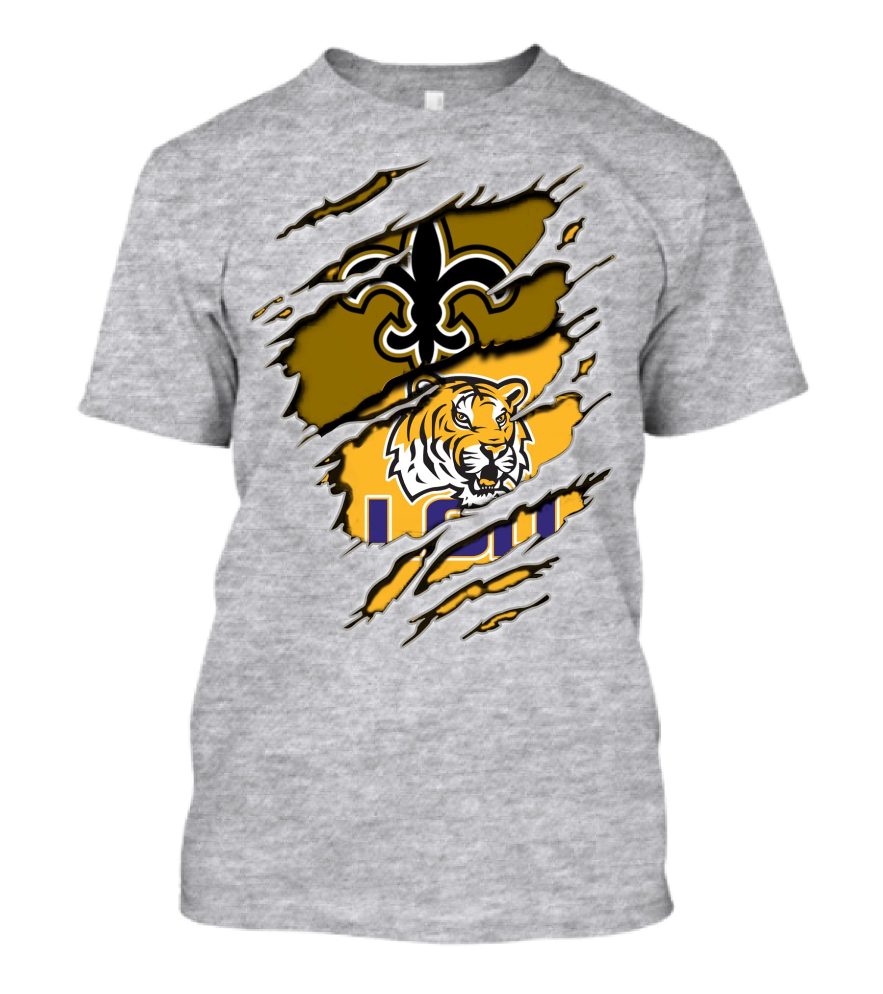 Saints Fleur-de-Lis And LSU Tiger Logo Combination T-Shirt