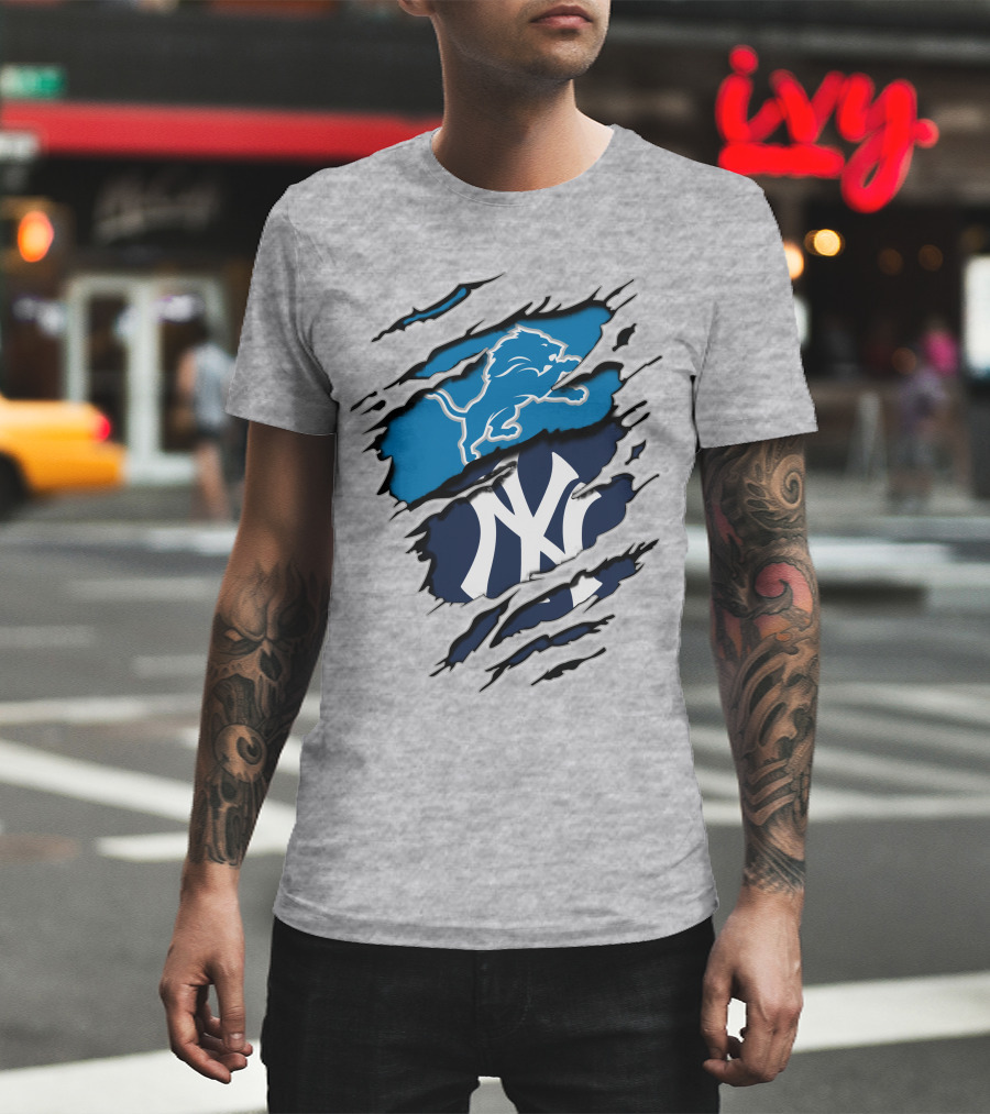 Detroit Lions New York Yankees Claw Rip T-Shirt