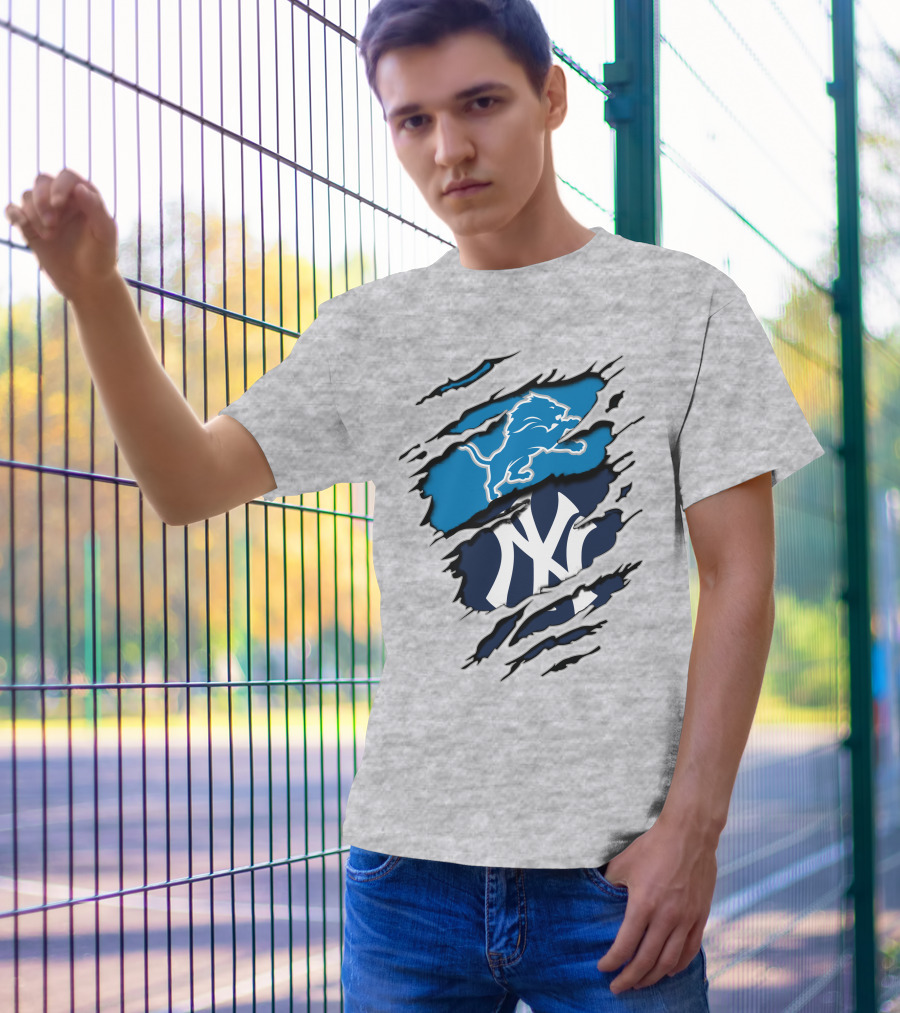 Detroit Lions New York Yankees Claw Rip T-Shirt