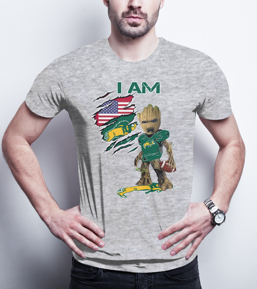 I AM American Flag Bison Football Character T-Shirt