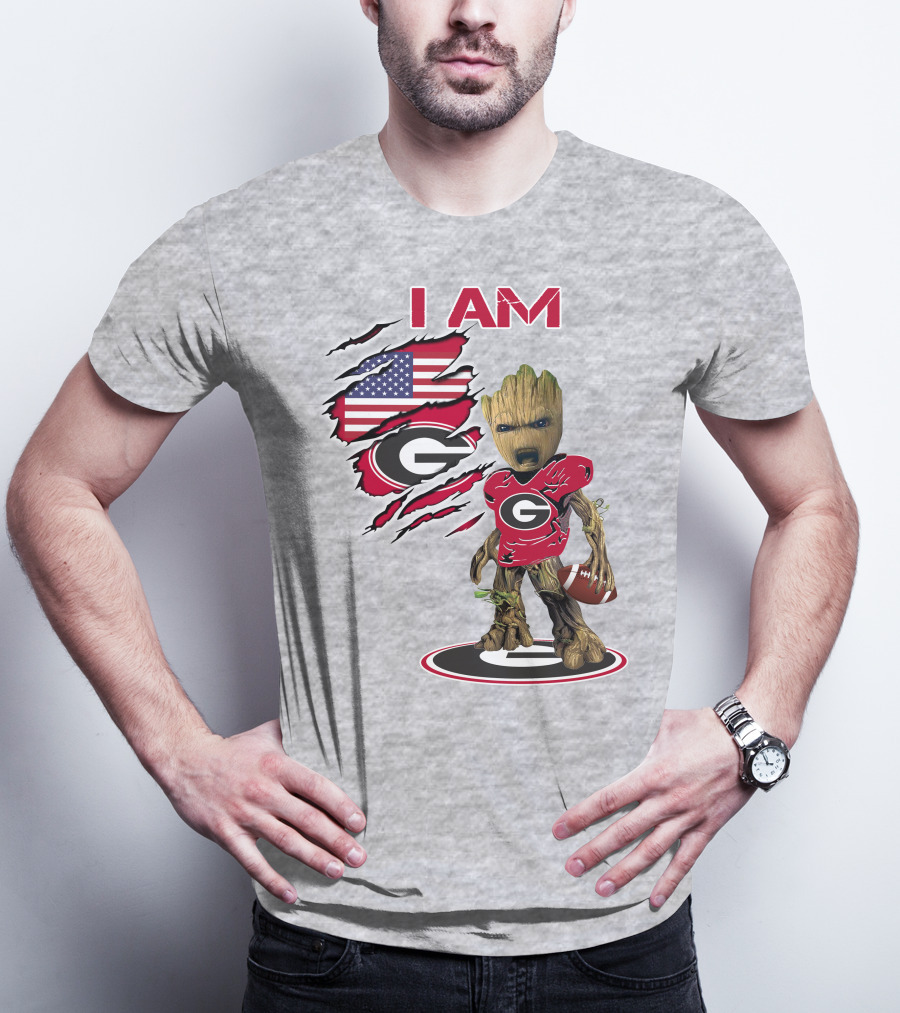 I AM Go Dawgs Football Groot American Flag T-Shirt