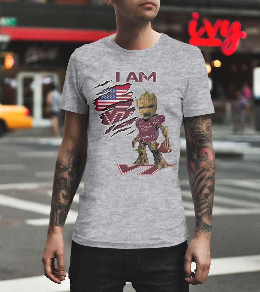 I AM Hokies VT Football And American Flag T-Shirt