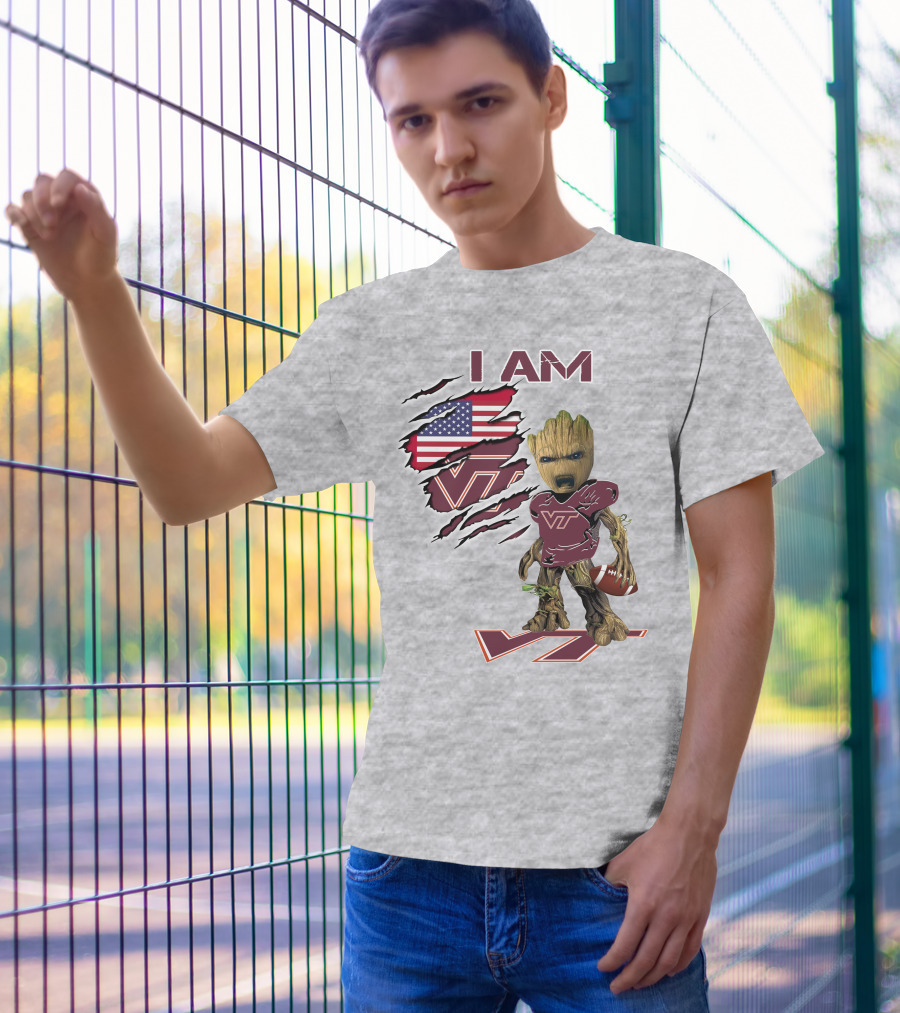 I AM Hokies VT Football And American Flag T-Shirt