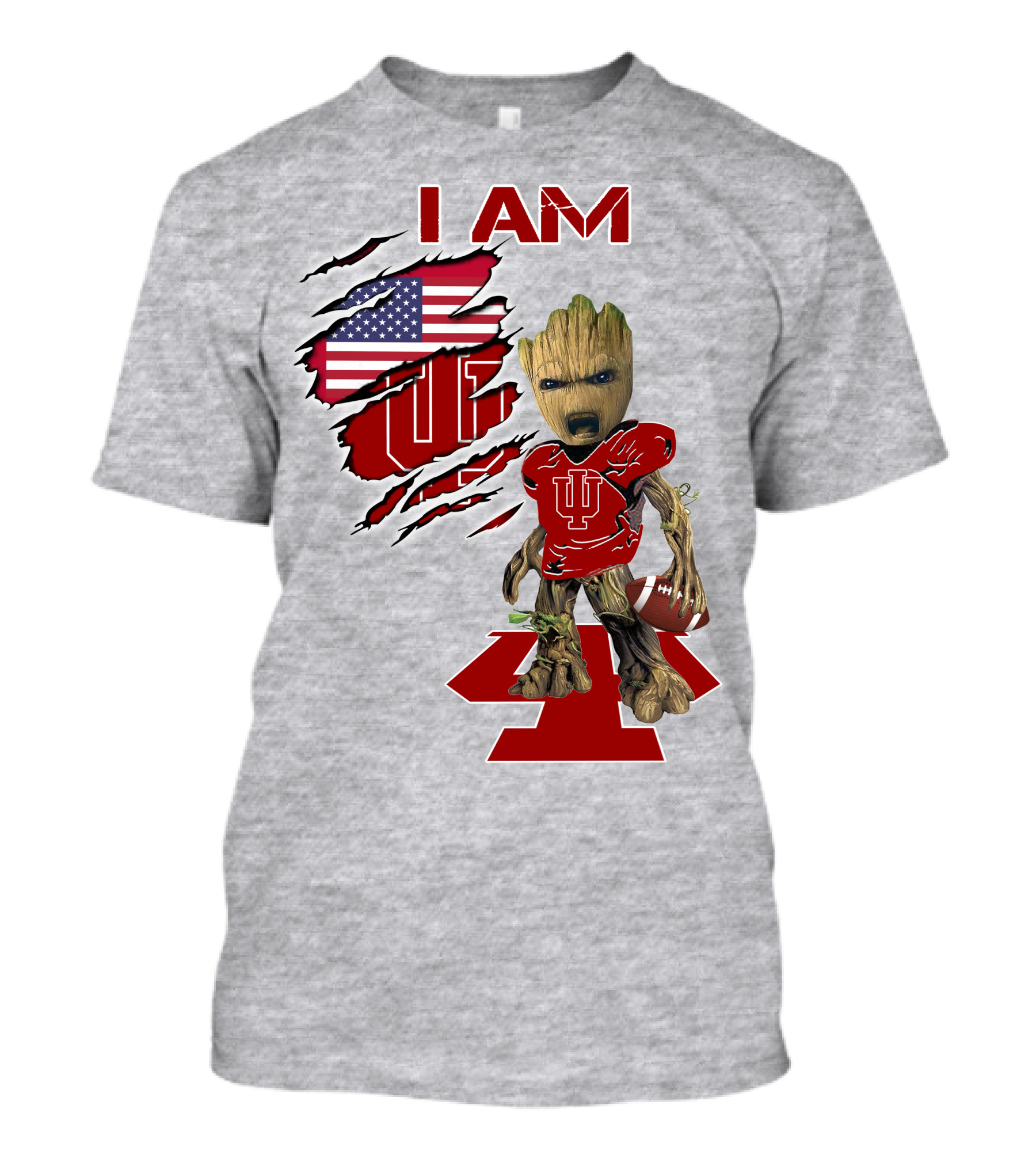I AM Hoosiers Groot American Flag IU Football T-Shirt