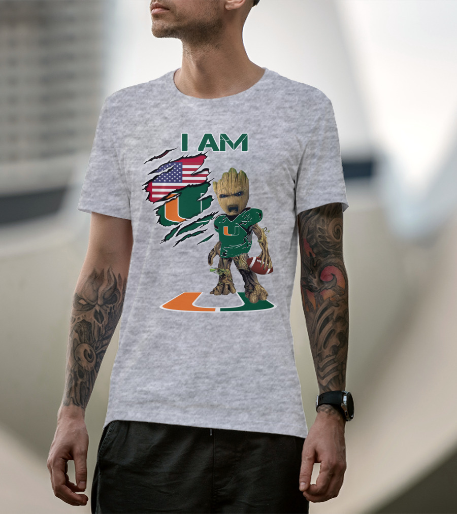 I Am University Of Miami Hurricanes Football Groot American Flag T-Shirt