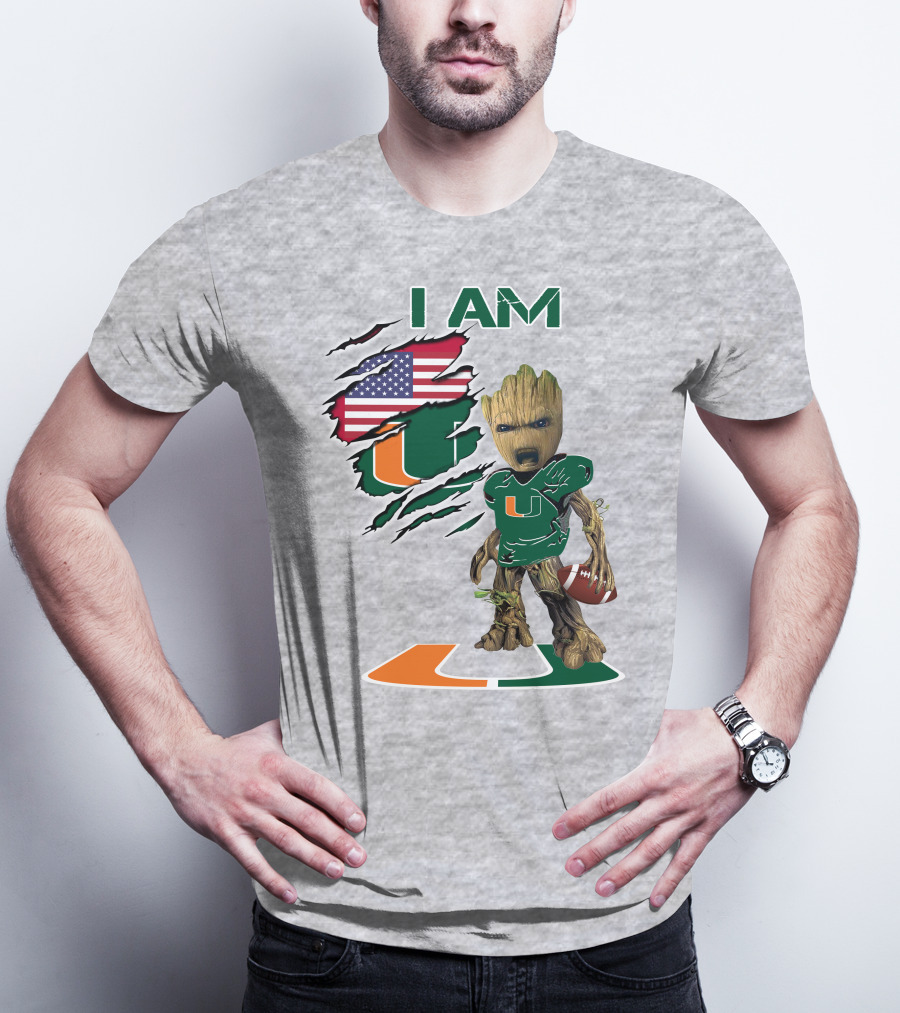 I Am University Of Miami Hurricanes Football Groot American Flag T-Shirt