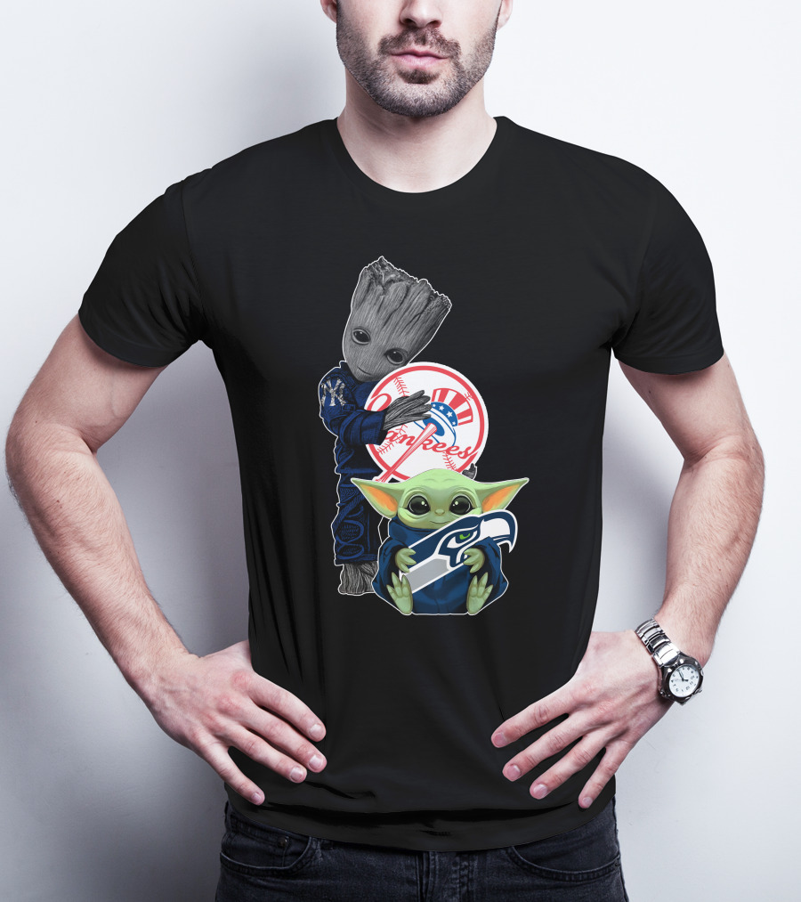 Yankees Baby Groot Seahawks Baby Yoda T-Shirt