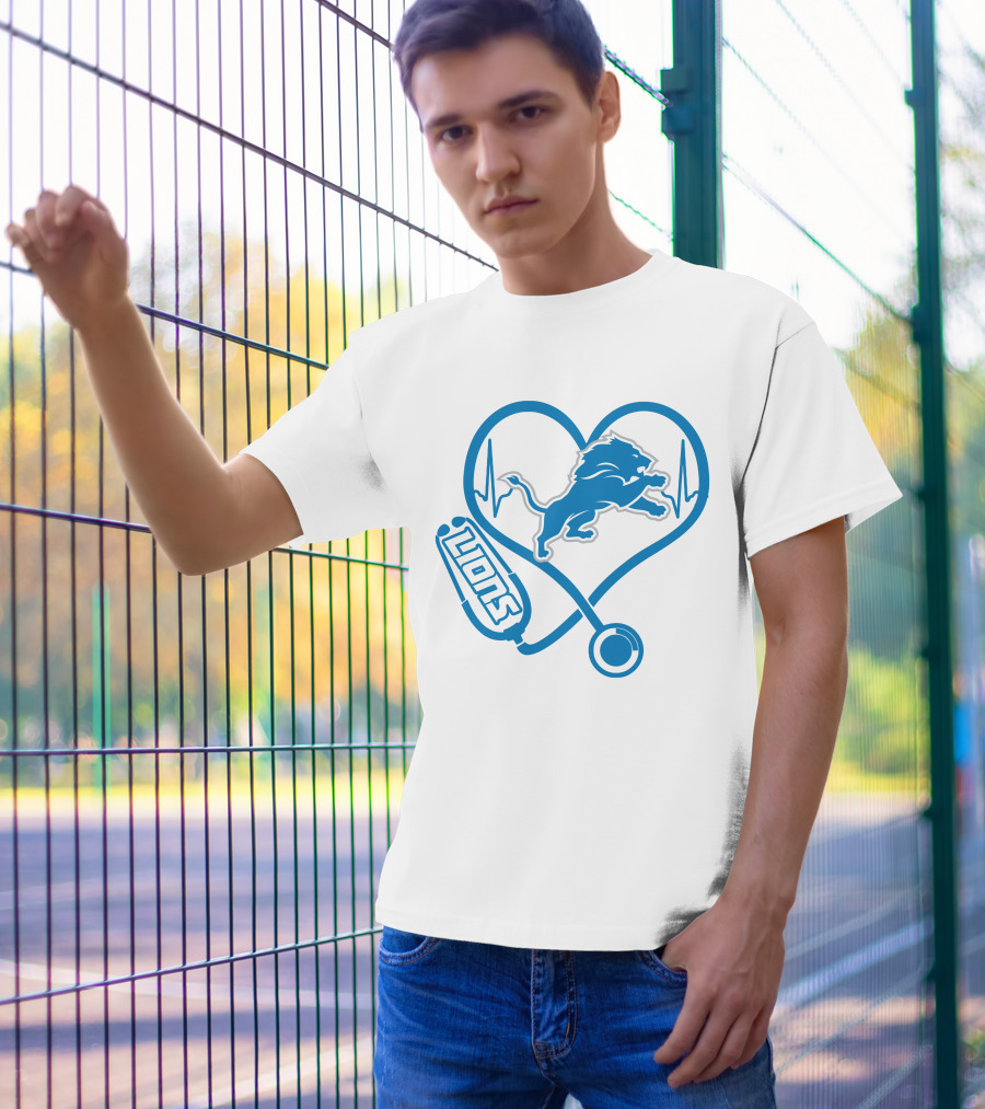 Nurse Heartbeat Love Detroit Lions T-Shirt
