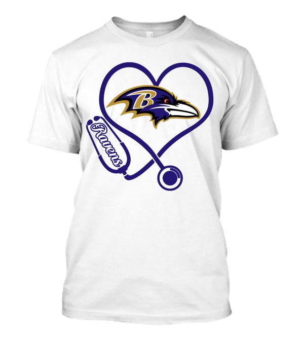 Nurse Love Baltimore Ravens Heart Stethoscope T-Shirt