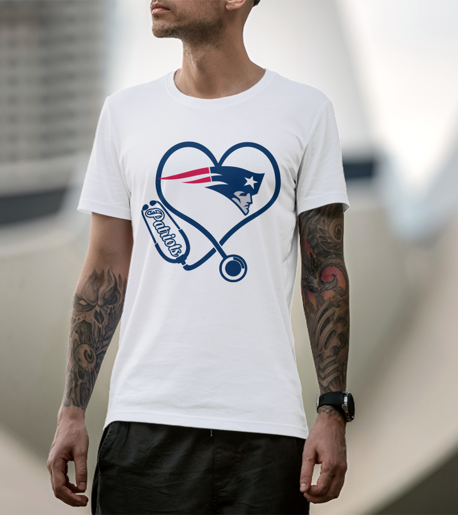 Nurse Heart Stethoscope New England Patriots T-Shirt