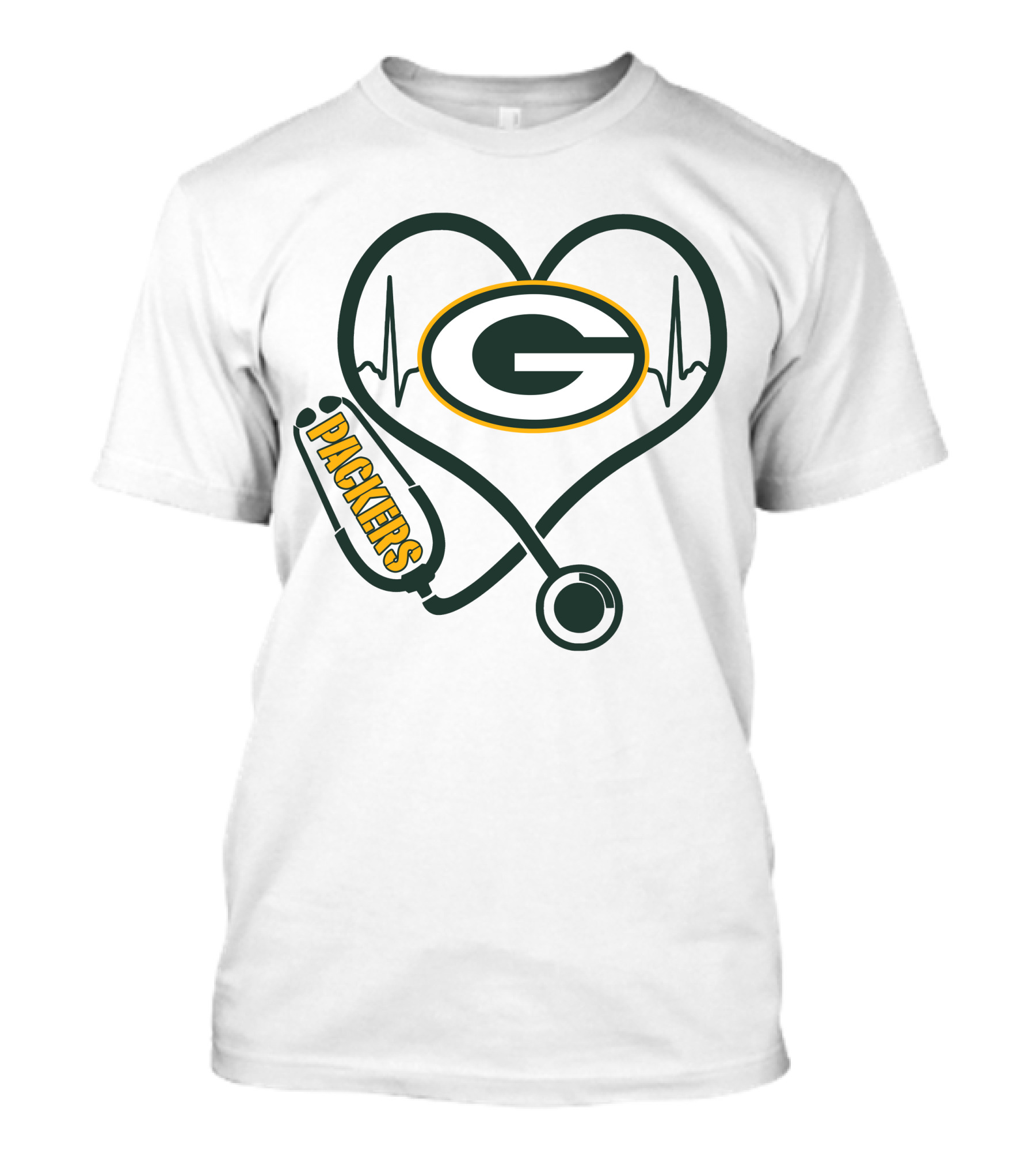Nurse Love Green Bay Packers Heartbeat Stethoscope T-Shirt