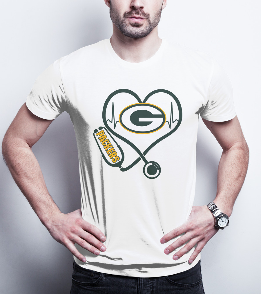 Nurse Love Green Bay Packers Heartbeat Stethoscope T-Shirt