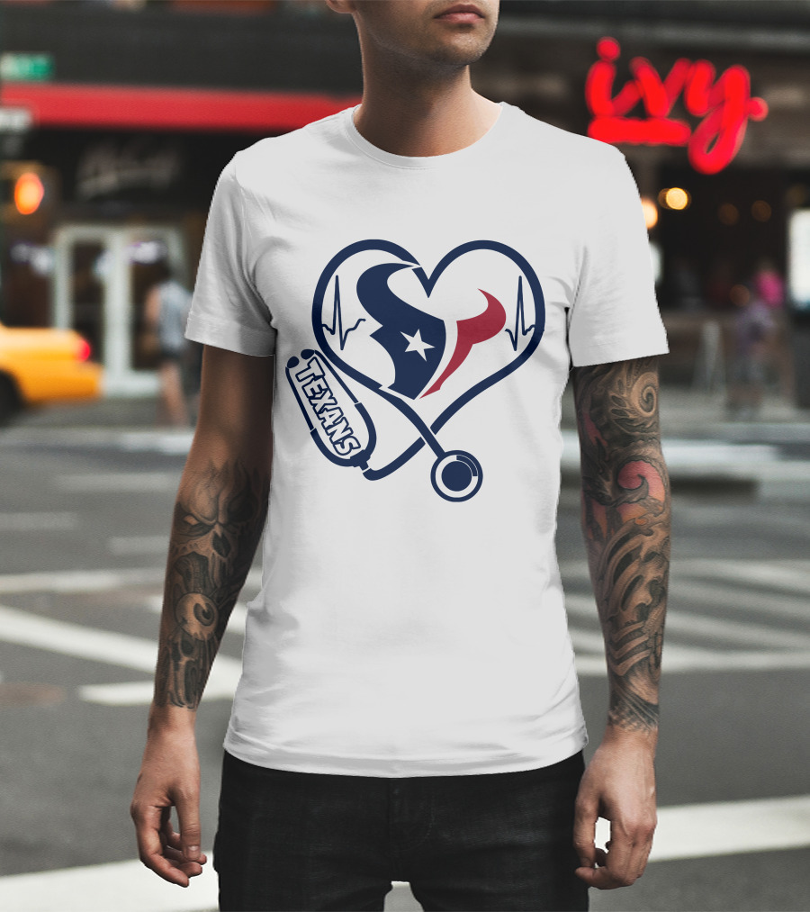 Nurse Love Houston Texans Heartbeat Stethoscope T-Shirt